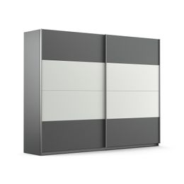 Schwebetürenschrank Rauch "Quadra Bestseller Schlafzimmerschrank in vielen Breiten" Schränke Gr. B/H/T: 271 cm x 210 cm x 62 cm, 2 St., grau (grau metallic, weißglas) Kleiderschrank Garderobenschrank Schrank mit Glaselementen