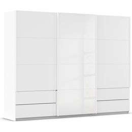 Schwebetürenschrank Rauch "Kleiderschrank Schrank Garderobe ELARA Glastür/Grauspiegel" Schränke Gr. B/H/T: 271 cm x 210 cm x 62 cm, 3 St., weiß (alpinweiß, glas weiß) praktische Schubladen optional farblich abgesetzt MADE IN GERMANY