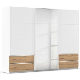 Schwebetürenschrank Rauch "Kleiderschrank Schrank Garderobe Wäscheschrank ELARA mit Spiegel" Schränke Gr. B/H/T: 271 cm x 210 cm x 62 cm, 3 St., weiß (alpinweiß, eiche artisan) praktische Schubladen optional farblich abgesetzt MADE IN GERMANY