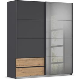 Schwebetürenschrank Rauch "Kleiderschrank Schrank Garderobe ELARA Glastür/Grauspiegel" Schränke Gr. B/H/T: 181 cm x 210 cm x 62 cm, 2 St., grau (graumetallic, eiche artisan, grauspiegel) praktische Schubladen optional farblich abgesetzt MADE IN GERMANY