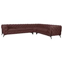 Chesterfield-Sofa LEONIQUE "Amaury L-Form" Sofas Gr. B/H/T: 323cm x 75cm x 264cm, Samtoptik, langer Schenkel links, Füße schwarz, rosa (rose) großes Ecksofa, Chesterfield-Optik, Breite 323 cm, Fußfarbe wählbar