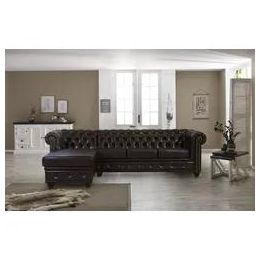 Chesterfield-Sofa Home Affaire "Rysum L-Form" Sofas Gr. B/H/T: 255 cm x 72 cm x 171 cm, Kunstleder, Ottomane links, braun (dunkelbraun) Chesterfield-Optik mit Ottomanen-Abschluß