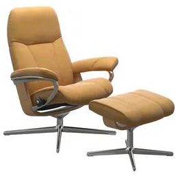 Relaxsessel stressless "Consul" Sessel Gr. Material Bezug, Material Gestell, Ausführung / Funktion, Maße, gelb (honey) mit Cross Base, Größe S, M & L, Holzakzent Eiche