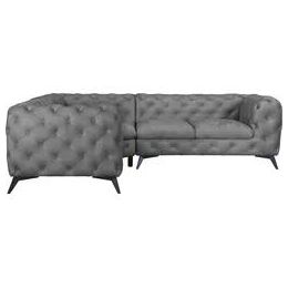 Chesterfield-Sofa LEONIQUE "Glynis L-Form", grau (hellgrau), B:264cm H:75cm T:204cm, Struktur (100% Polyester), Samtoptik (100% Polyester), Sofas, aufwändige Knopfheftung, moderne Chesterfield Optik, Fußfarbe wählbar