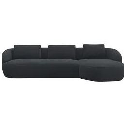 Wohnlandschaft FLEXLUX "Torino, rund, L-Form, Sofa-Ecke mit Recamiere, Longchair-Sofa" Sofas Gr. B/H/T: 307cm x 85cm x 146cm, Lederoptik, Chaiselongue rechts, schwarz (gorilla black) Modernes, organisches Sofa-Design, Kaltschaum, Wellenunterfederung