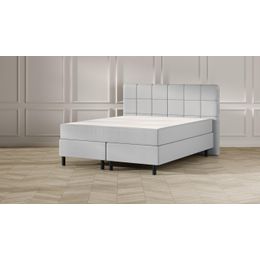 EMMA Classic Boxspringbett - hellgrau - 160x200 cm - Kopfteil Gesteppt - Schwarze Füße