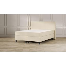 EMMA Classic Boxspringbett - beige - 160x200 cm - Kopfteil Klassisch - Schwarze Füße