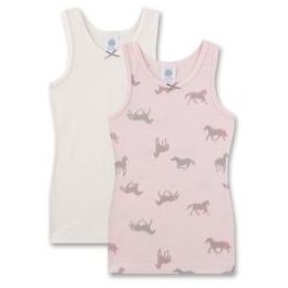 Mendler Sanetta Mädchen Unterhemd, 2er Pack - Top, Shirt, ärmellos, Bio-Baumwolle, Pferde Rosa 140