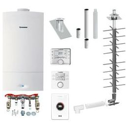 Bosch/Junkers Gas-Brennwert-Kombitherme Cerapur ZWB 28-5 C 23, 28 kW CR 100 Unterputz Schachteinbau + 14 m Abgas