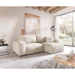 DeLife Ecksofa Lanzo L 260x160 cm Cord Beige Recamiere variabel, Ecksofas