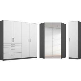 Schrank-Set Rauch "Kleiderschrank Schrank Garderobe Garderobenschrank Eckschrank HOMBURG" Kastenmöbel-Sets Gr. B/H/T: 298 cm x 197 cm x 163 cm, weiß (graumetallic, hochglanz weiß) viel Stauraum, oberer Schubkasten mit Einteilung MADE IN GERMANY