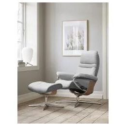 Relaxsessel stressless "Sunrise" Sessel Gr. ROHLEDER Stoff Q2 FARON, Cross Base Eiche, Relaxfunktion-Drehfunktion-PlusTMSystem-Gleitsystem-BalanceAdaptTM, B/H/T: 79cm x 103cm x 73cm, grau (light grey q2 faron) mit Hocker, Cross Base, Größe S, M & L, Holzakzent Eiche