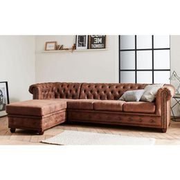 Winston - ecksofa chesterfield - 4 sitzplätze - industriestil - links - braun