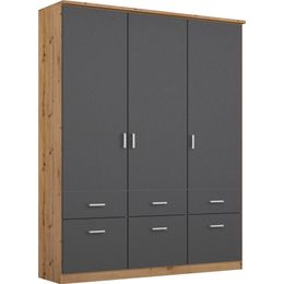 Kleiderschrank Rauch "Kleiderschrank Schrank Garderobe deckenhoher BREMEN" Schränke Gr. B/H/T: 136 cm x 199 cm x 58 cm, ohne Spiegel, 3 St., grau (grau, eiche artisan) in vielen Farben und Ausführungen MADE IN GERMANY