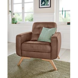 Sessel exxpo - SOFA FASHION "Fiord, Loungesessel", braun (cognac), B:81cm H:87cm T:78cm, Webvelours (100% Polyester);Vintage (100% Polyester), Sessel, Einzelsessel, aktuelles Design, tolle Detailverarbeitung im Sitz und Rücken