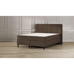 EMMA Classic Boxspringbett - braun - 140x200 cm - Kopfteil Gesteppt - Schwarze Füße