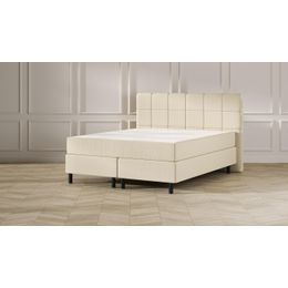 EMMA Classic Boxspringbett - beige - 160x200 cm - Kopfteil Gesteppt - Schwarze Füße