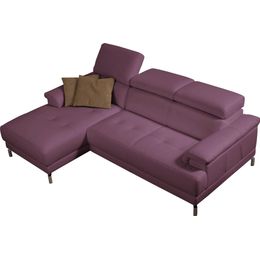 Ecksofa Egoitaliano "Soul, Design und Sitzkomfort auf hohem Niveau, tolle Details, L-Form", lila (violett), B:250cm H:99cm T:166cm, Leder NUVOLE (Echtes Rindsleder). Halbnat&uuml;rliches, halbnarbiges Rindsleder mit einer nat&uuml;rlichen K&ouml;rnung von 1, 2 bis 1, 4 mm. Dieses Leder hat eine weiche, wachsartige Haptik mit mattem Aussehen und einem Wolkeneffekt. Es handelt sich um ein Naturleder, das die urspr