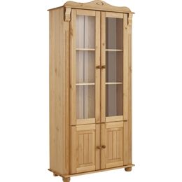 Vitrine Home Affaire "Adele" Schränke beige (gelaugt, geölt) 4-türig, Höhe 185 cm, mit Glaseinsätzen, aus massiver Kiefer, FSC