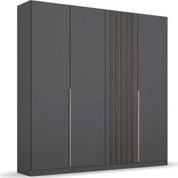 Drehtürenschrank Rauch "Kleiderschrank Schrank Garderobe Garderobenschrank LAMELLA" Schränke Gr. B/H/T: 181,0 cm x 210,0 cm x 54,0 cm, 4 St., grau (graumetallic, black oak) mit eleganter Lamellenabsetzung MADE IN GERMANY