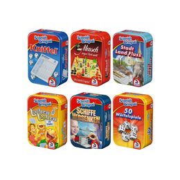 SCHMIDT 51055 BUNDLE sort. - SCHMIDT Bringsel - 6 verschiedene Mitbring-Spiele in Metallbox