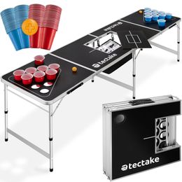 TecTake® Bierpong-Tisch, aus Aluminium mit Eisfach, bodenschonende Kunststofffüße, inklusive 100 Bechern und 6 Bällen