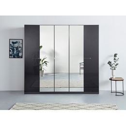 Drehtürenschrank Rauch "Kleiderschrank Schrank Garderobe TOPSELLER OTELI inkl. Inneneinteilung" Schränke Gr. B/H/T: 226 cm x 210 cm x 54 cm, Mit Spiegel, grau (graumetallic, hochglanz effektgrau) mit 3 Innenschubladen extra Böden optional Spiegel MADE IN GERMANY