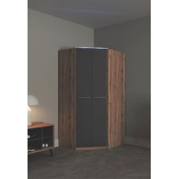 Eckkleiderschrank Priess "Barcelona Kleiderschrank Ecklösung Raumwunder" Schränke Gr. B/H/T: 95cm x 193cm x 95cm, Tiefe Seitenteil 54cm, mit Beleuchtung, schwarz (astkernbuche/schwarz) in 2 Tiefen Schrank Eckschrank Garderobe