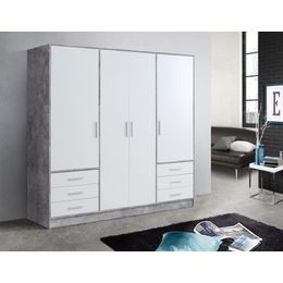 Kleiderschrank FORTE "Jupiter, Made in Europe, mit Schubladen" Schränke Gr. B/H/T: 207 cm x 200 cm x 60 cm, 4 St., grau (beton, weiß) Drehtürenschrank Schränke viel Stauraum, 2 Breiten und 4 Farben