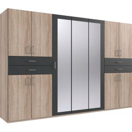 Drehtürenschrank wimex "Taiga Kleiderschrank mit Spiegel OTTOs Choice Topseller" Schränke Gr. B/H/T: 313 cm x 210 cm x 58 cm, 11 St., grau (struktureichefarben hell, graphit) mit Schubladen auf bequemer Höhe, TOPSELLER Bestseller