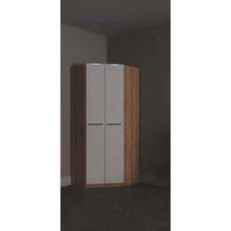 Eckkleiderschrank Priess "Barcelona Kleiderschrank Ecklösung Raumwunder" Schränke Gr. B/H/T: 78cm x 193cm x 78cm, Tiefe Seitenteil 36cm, mit Beleuchtung, weiß (eichefarben artisan/weiß) in 2 Tiefen Schrank Eckschrank Garderobe