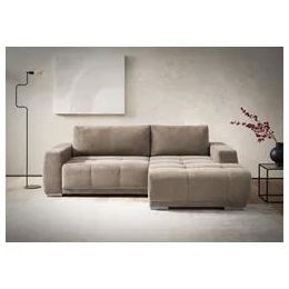 Ecksofa Inosign "Bolero L-Form" Sofas Gr. B/H/T: 241cm x 66cm x 165cm, Chenille-Struktur, Recamiere rechts, mit Bettfunktion, grau (taupe) mit edler Steppung, wahlweise Schlaffunktion & Bettkasten