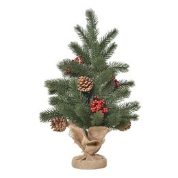 HOMCOM Weihnachtsbaum 50 cm Christbaum mit 4 roten Beeren und 4 Tannenzapfen Kunsttanne 55 Zweige Stabiler