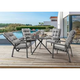 Garten-Essgruppe Destiny "GARDA BARLETTA" Sitzmöbel-Sets Gr. Polyester, Rückenlehne stufenlos verstellbar, grau (anthrazit) 4 Hochlehner inkl. Auflagen, 1 Tisch Ø 110x77 cm