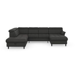 Sit & More Wohnlandschaft SIT & MORE "Marano U-Form", grau (anthrazit), B:304cm T:216cm, 100% Polyester, Sofas, Wohnlandschaft, inklusive Kopfteilverstellung, wahlweise mit Bettfunktion, Bettkasten