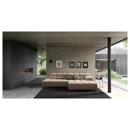 Ecksofa DESIGNWERK "Temple, Designsofa trifft hohen Sitzkomfort, L-Form" Sofas Gr. B/T: 286 cm x 169 cm, Flachgewebe, Recamiere rechts, beige (liver) Recamiere links oder rechts, mit Sitztiefenverstellung