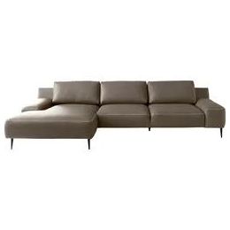 Ecksofa DESIGNWERK "Forma, zeitloses Designsofa mit aktuellem Fuß, L-Form" Sofas Gr. B/T: 344 cm x 162 cm, Leder, Recamiere links, braun (mud) in hochwertiger Verarbeitung und tollem Sitzkomfort