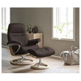 Relaxsessel stressless "Sunrise" Sessel Gr. Leder PALOMA, Relaxfunktion-Drehfunktion-PlusTMSystem-Gleitsystem-BalanceAdaptTM, B/H/T: 92cm x 105cm x 80cm, braun (chocolate paloma) mit Signature Base, Größe L, Gestell Eiche