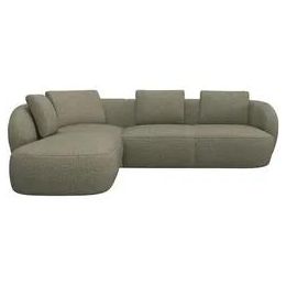 Ecksofa FLEXLUX "Torino, rund, L-Form, Sofa-Ecke mit Ottomane" Sofas Gr. B/H/T: 265cm x 85cm x 237cm, Boucle, lange Ottomane links, grün (fall green) Modernes, organisches Sofa-Design, Kaltschaum, Wellenunterfederung