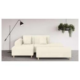 Ecksofa Inosign "Suyala" Sofas Gr. B/H/T: 258cm x 85cm x 168cm, Chenilleoptik, Recamiere links, mit Hocker, beige (creme) L-Form mit Hocker