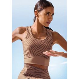 active by Lascana LASCANA ACTIVE Crop-Top '- Sport Top, Kurzes Top' braun Gr. M (40/42) für Damen. Rückenausschnitt und Logodruck. Figurbetont