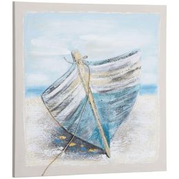 HOMCOM Leinwandmalerei 'Boot am Strand' Kiefernholz 80 x 80 x 2,8 cm