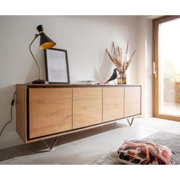 DeLife Sideboard Stonegrace 200 cm Akazie Natur 4 Türen Steinfurnier V-Fuß, Sideboards