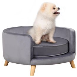 PawHut Hundesofa, Haustiersofa mit Samtoptik, Katzensofa mit Kissen, Holzbeine