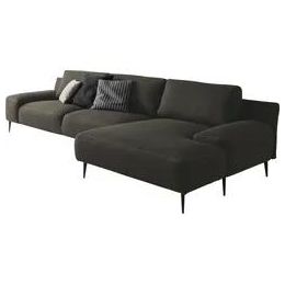 Ecksofa DESIGNWERK "Forma, zeitloses Designsofa mit aktuellem Fuß, L-Form" Sofas Gr. B/T: 344cm x 162cm, Flachgewebe, Recamiere rechts, grün (hunter) in hochwertiger Verarbeitung und tollem Sitzkomfort