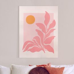 Bilderwelten Leinwandbild Pop Art Kunstdruck rosa - Zweige und Sonne auf Rosa - Wandbild XXL Wohnzimmer Schlafzimmer