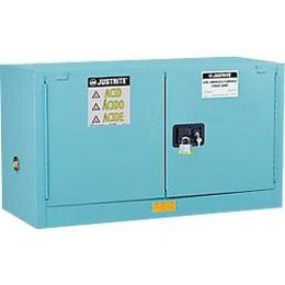 Justrite FM-Chemikalienschrank Piggyback Sure-Grip® EX, für Ätzmittel, bis 45 Liter, selbstschließende Türen, blau