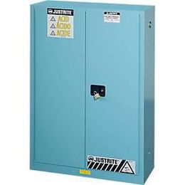 Justrite FM-Chemikalienschrank Classic Sure-Grip® EX, für Ätzmittel, bis 170 Liter, manuell schließende Türen, blau