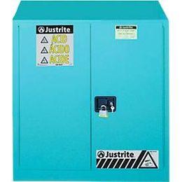 Justrite FM-Chemikalienschrank Classic Sure-Grip® EX, für Ätzmittel, bis 114 Liter, manuell schließende Türen, blau