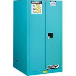 Justrite FM-Chemikalienschrank Classic Sure-Grip® EX, für Ätzmittel, bis 341 Liter, selbstschließende Türen, blau